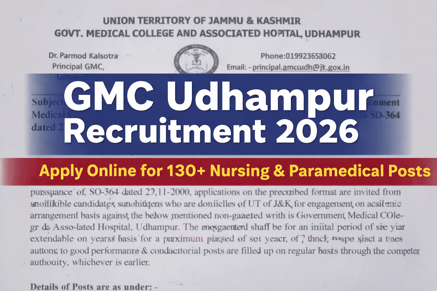 GMC Udhampur Recruitment 2026: Apply Online for 130+